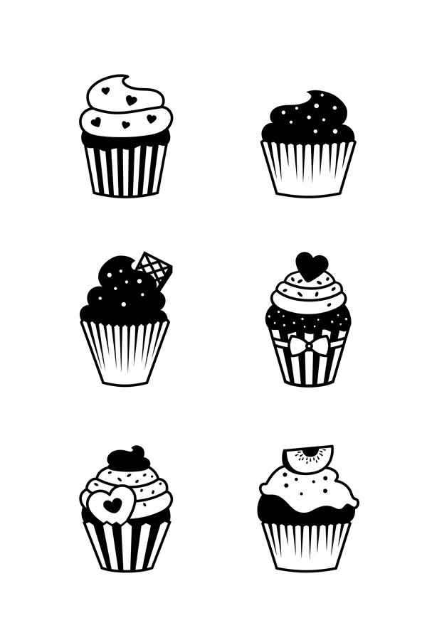 Cupcake black icons set