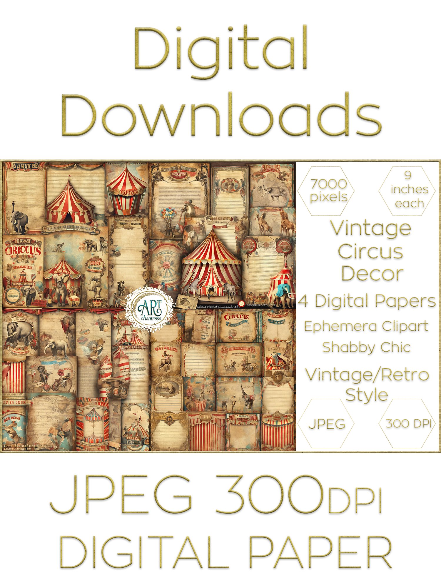 Vintage Retro Old Circus Newspapers Digital Papers Bohemian
