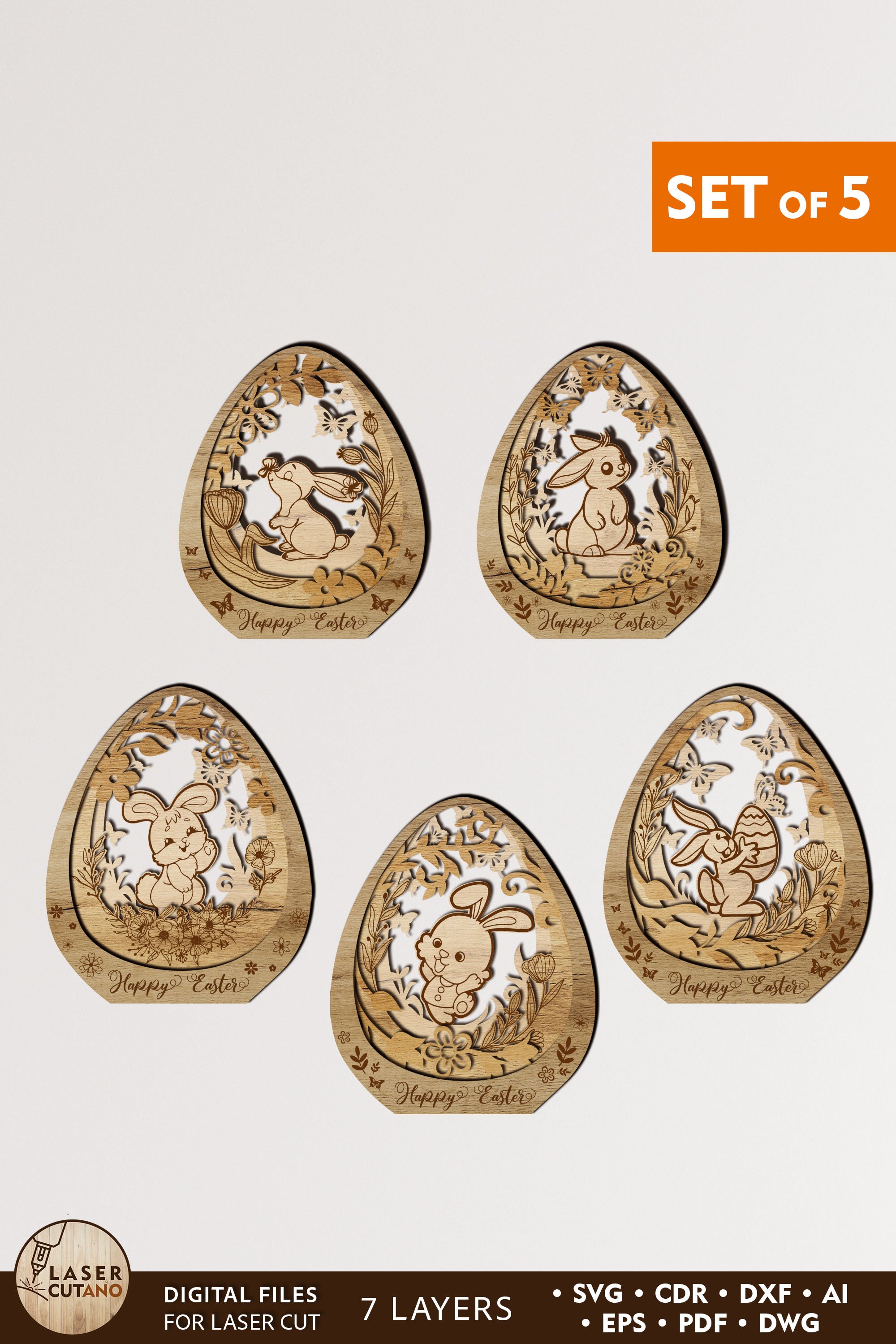 EASTER Eggs & Rabbits Bundle, SET of 5, Easter Eggs Design