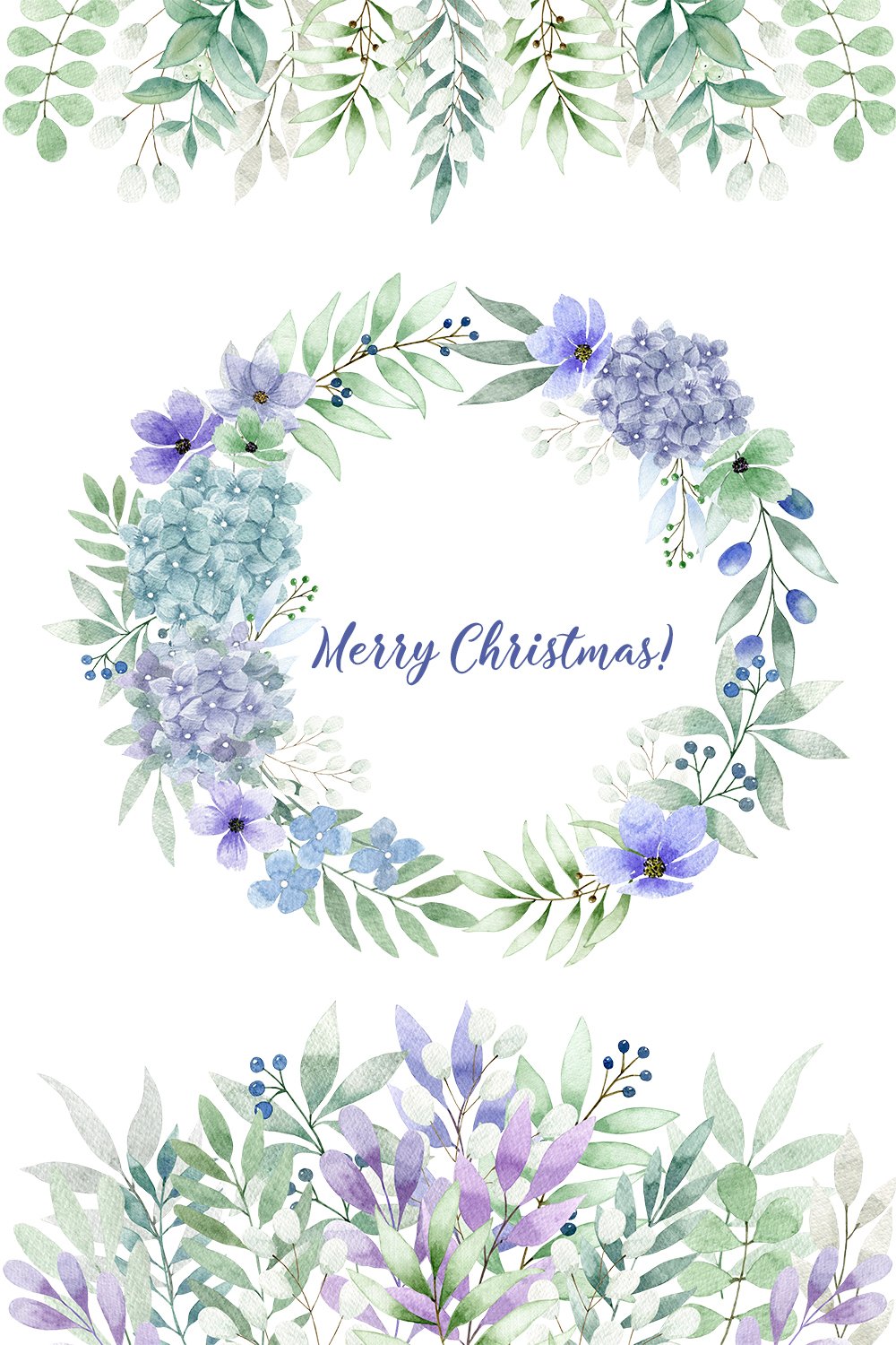 Watercolor Christmas clipart.Winter wreaths and frames.