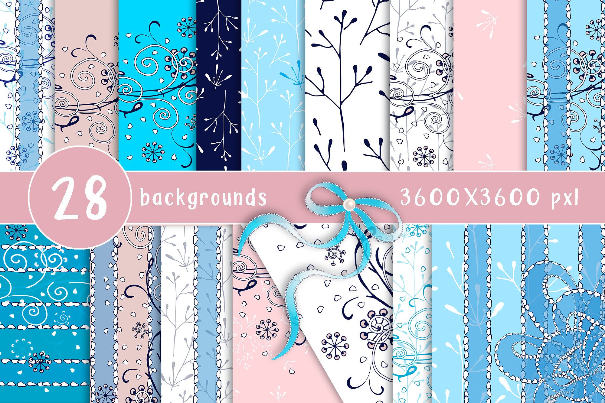 Classic digital scrapbooking papers in pastel blue tones