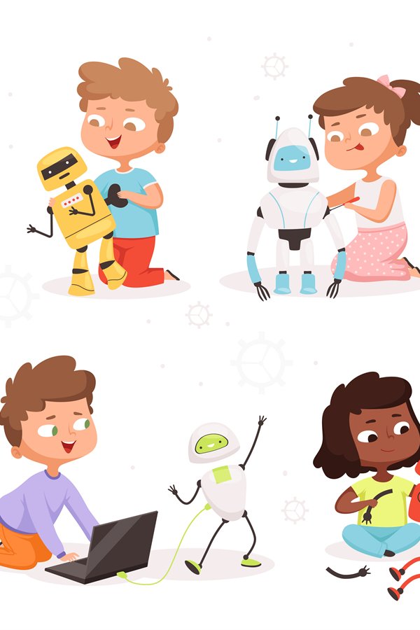 Kids robot programming. Future technology educational proces