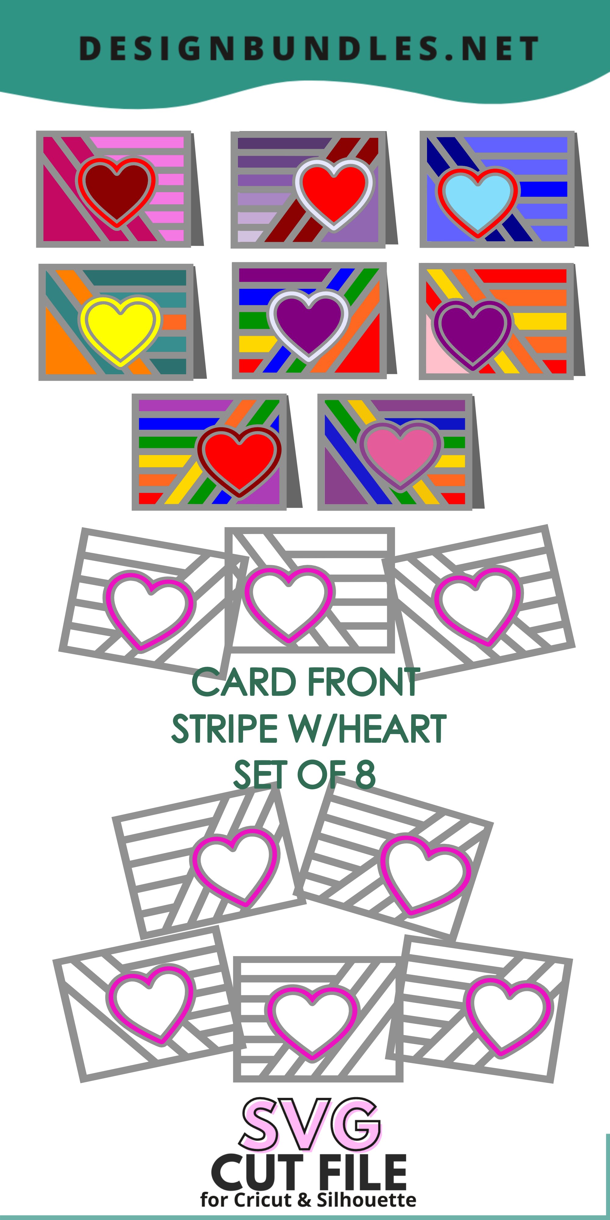 STRIPE HEART CARD VERTICAL #2 FRONTS SVG CRICUT SILHOUETTE