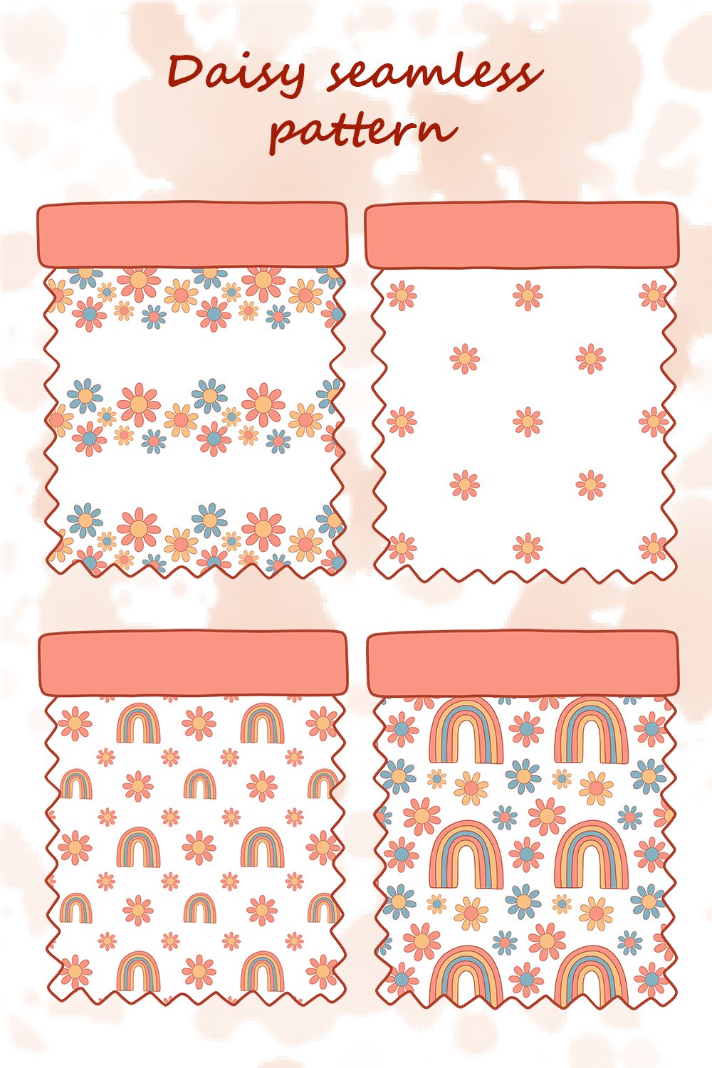 Groovy daisy: 8 seamless patterns in Ai, Eps, Jpg, (2023453)