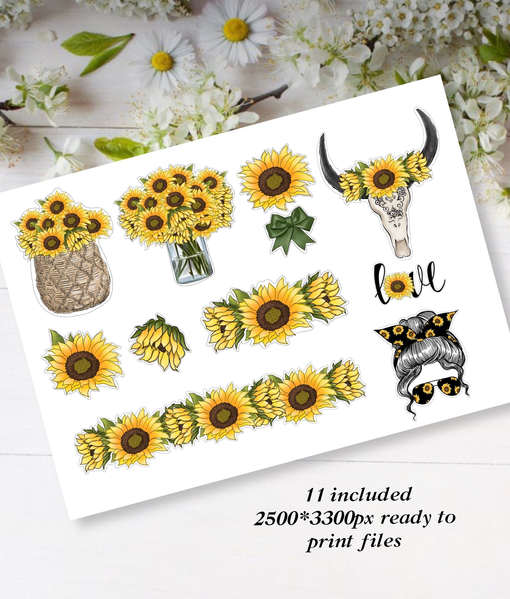 Printable stickers sunflowers.