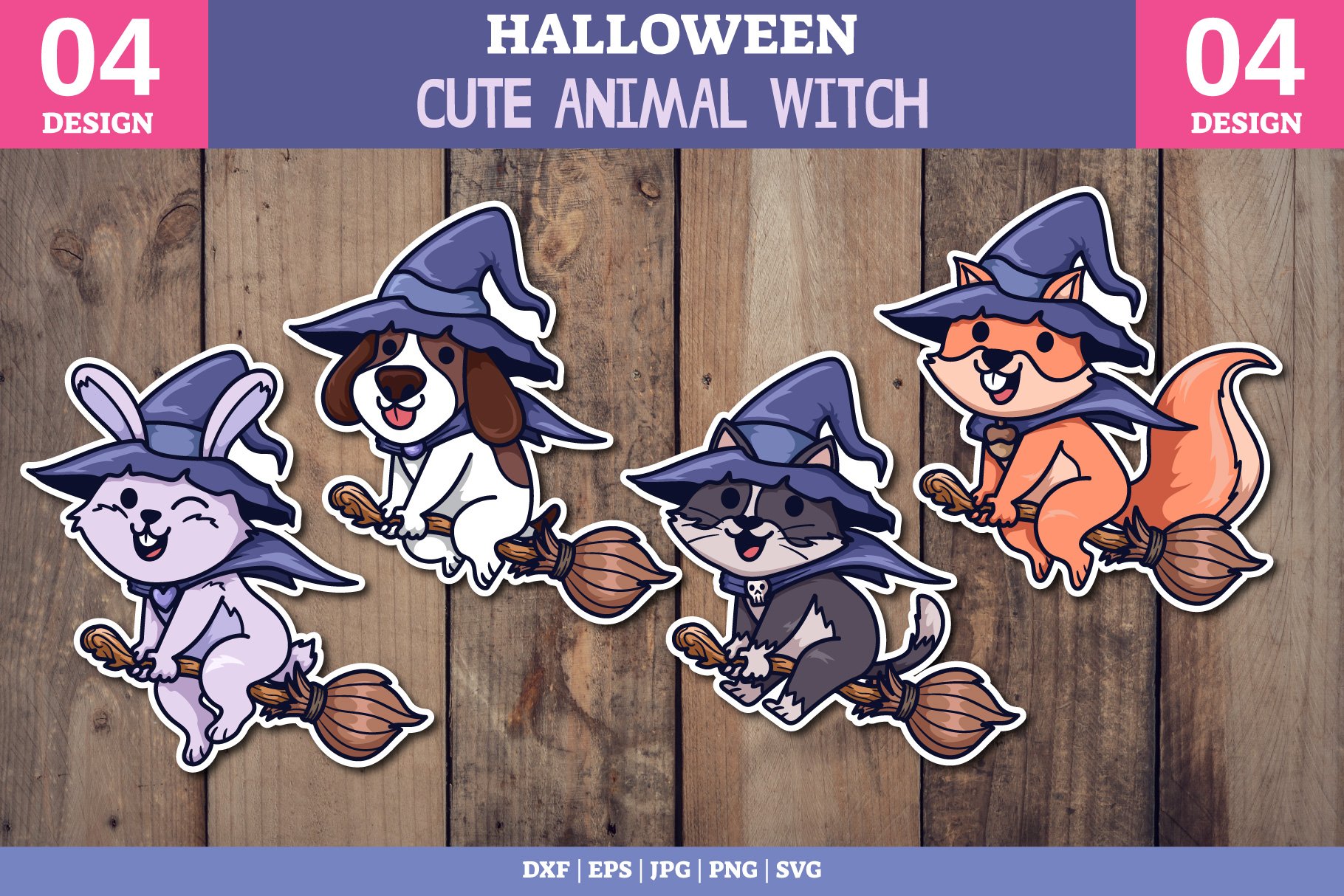 Cute animal witch Printable Stickers for Cricut