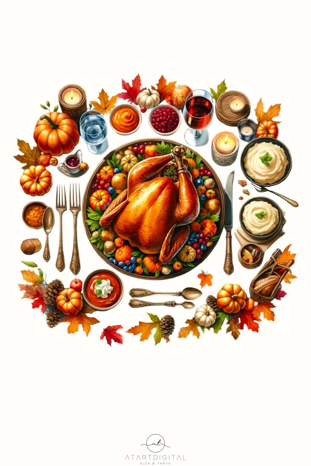 Thanksgiving Table Decor PNG Digital Print for Card Making