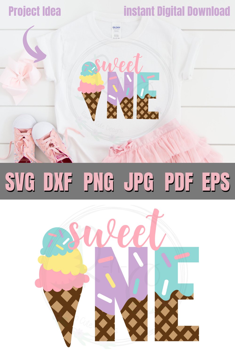 Sweet One Ice Cream Birthday Cut File for Cutting Machines