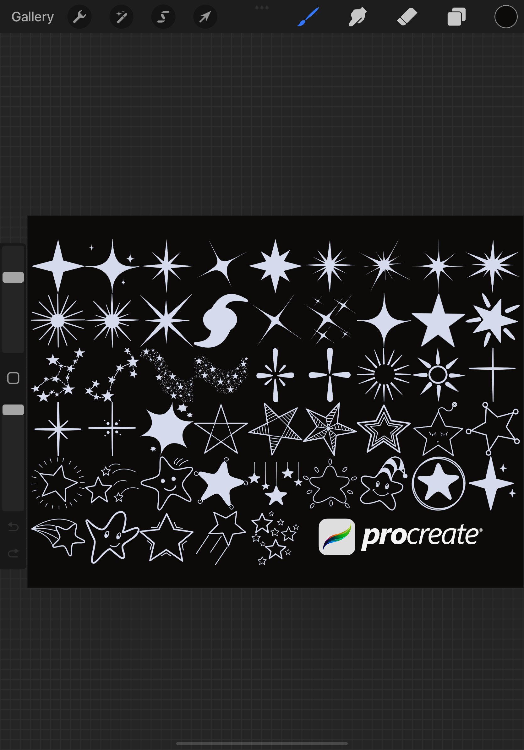 Sparkling Stars Set 5 Procreate Brush Stamps, 50 Star Stamps