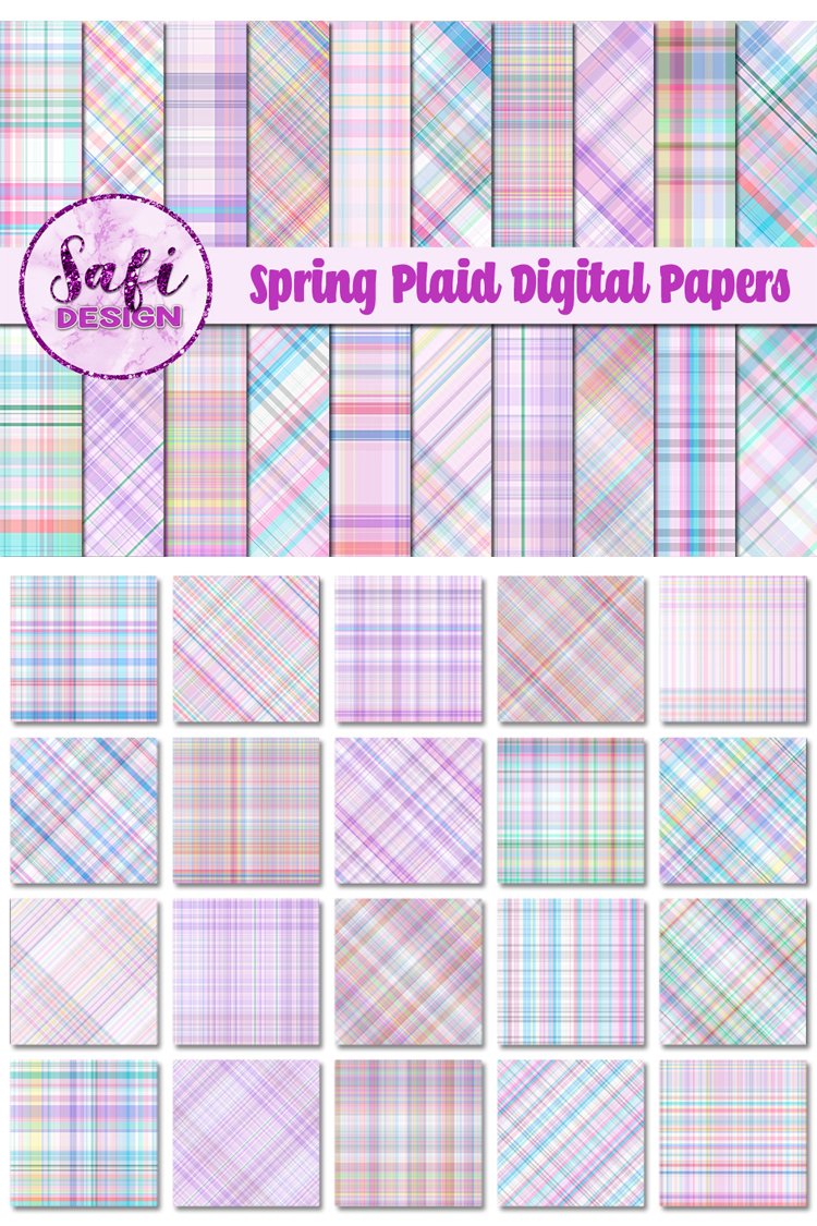 Spring Plaid Digital Papers Backgrounds