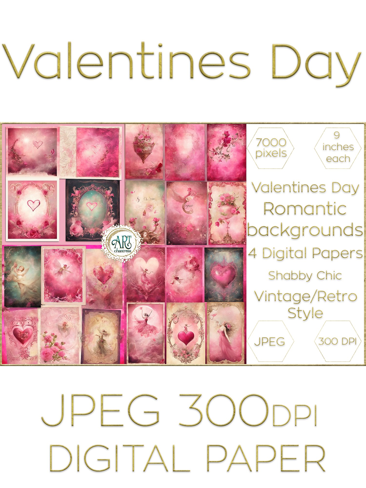 Valentines Day Flowers Watercolor Digital Papers (3263564)