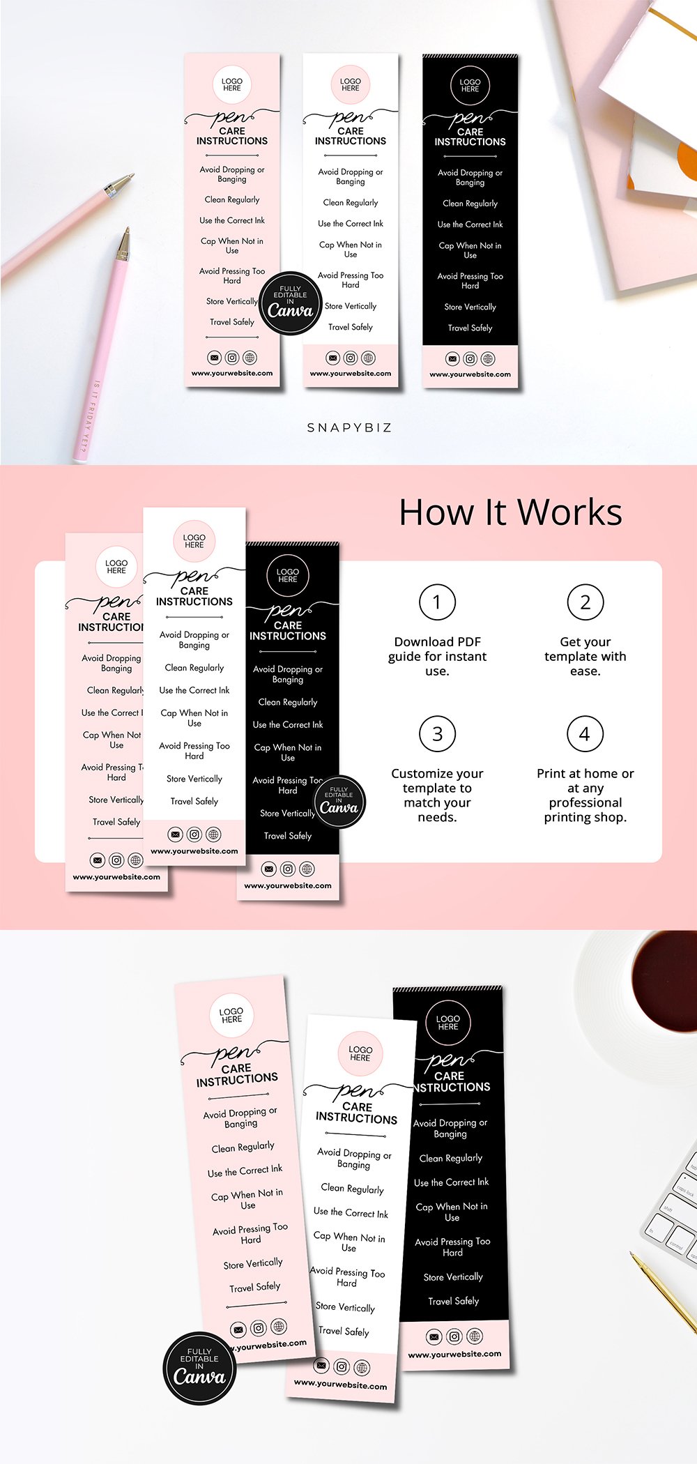 Customizable Pen Care Card Template, Canva Cards