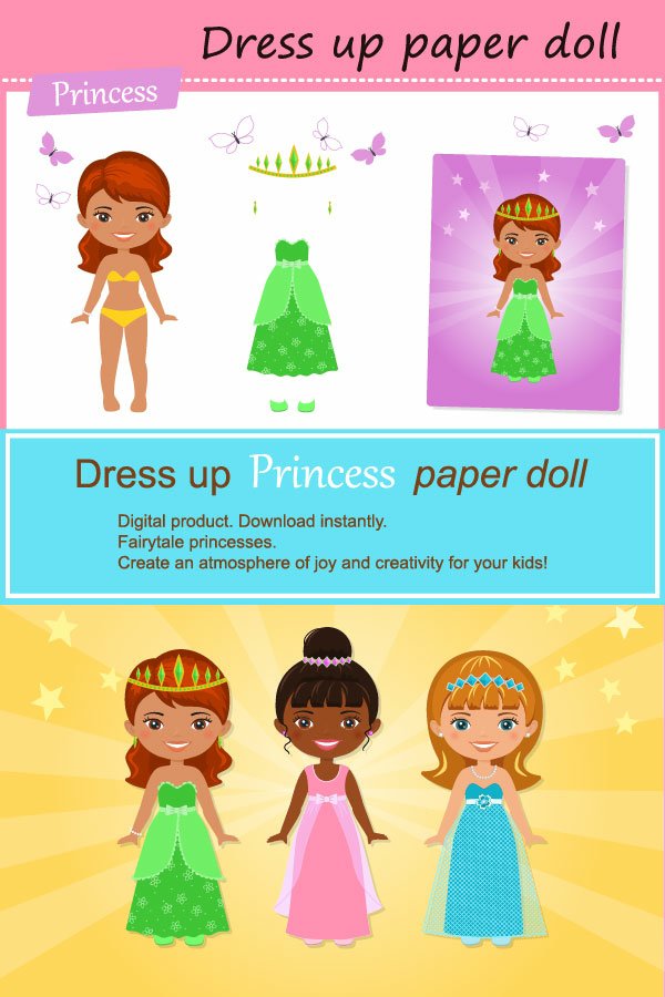 Cute Princesses. Dress up paper dolls