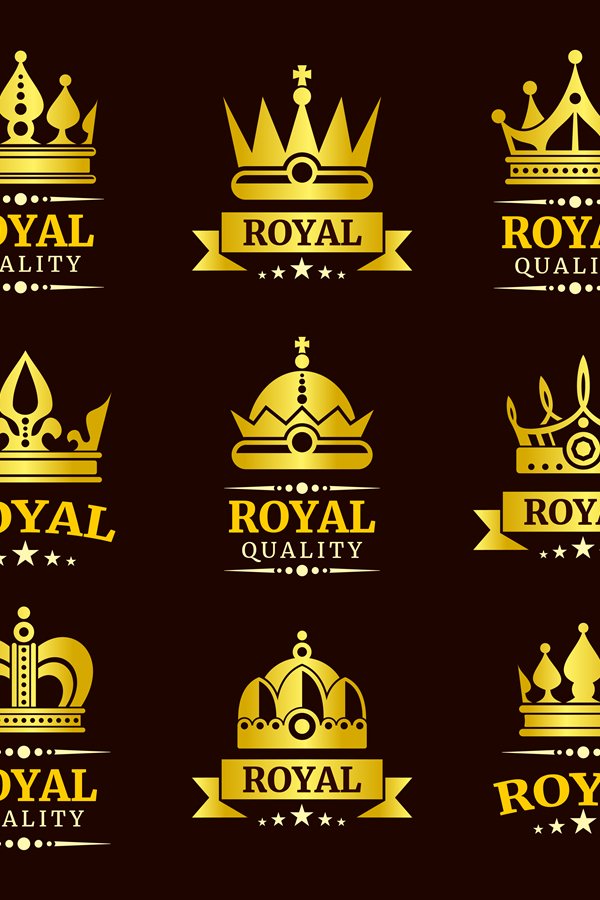 Golden royal quality vector crown logo templates set
