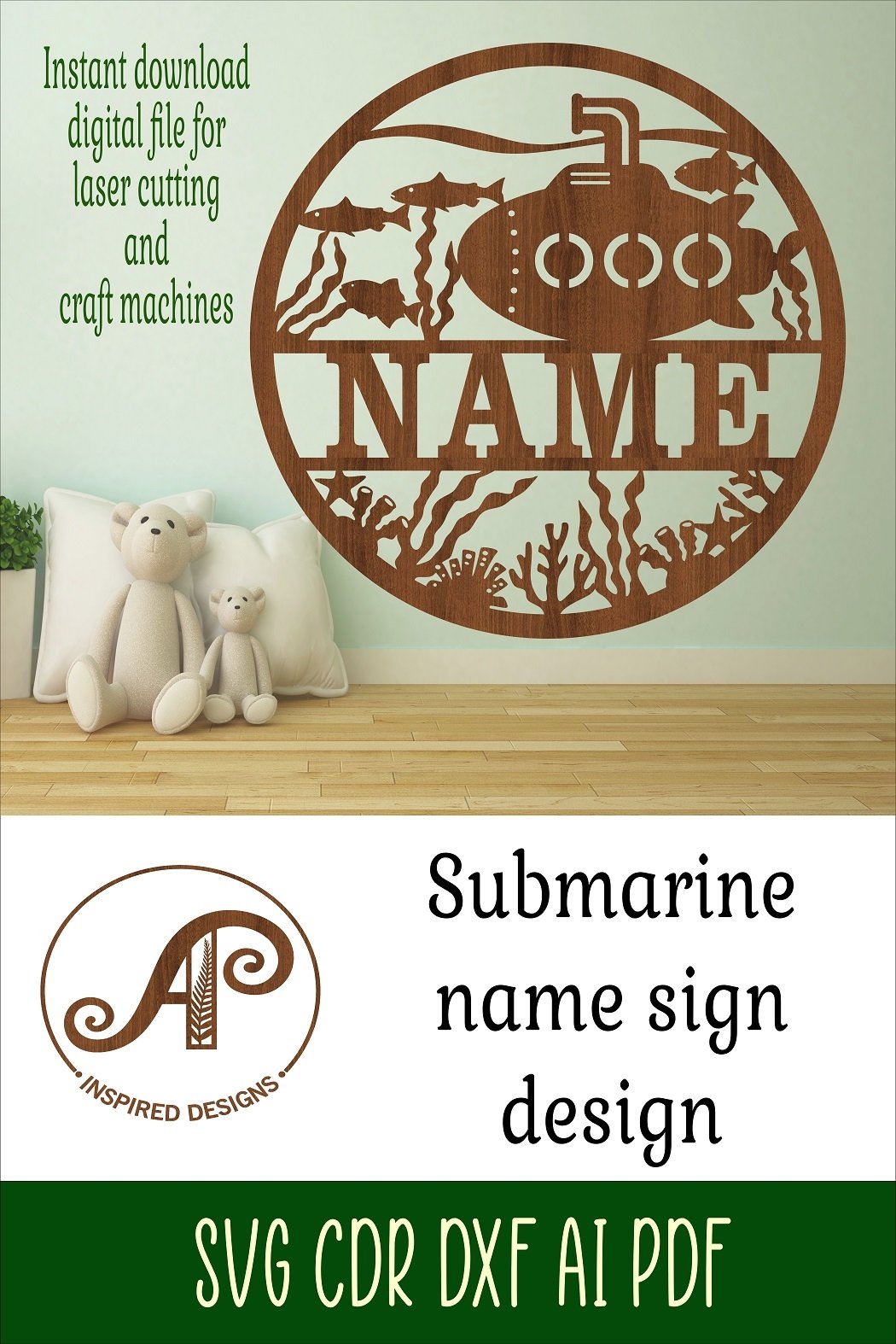 Submarine name sign svg laser cut template