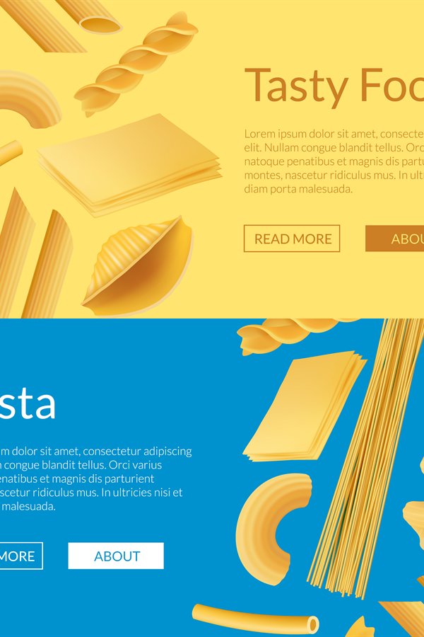 Vector realistic pasta types web banner templates illustrati