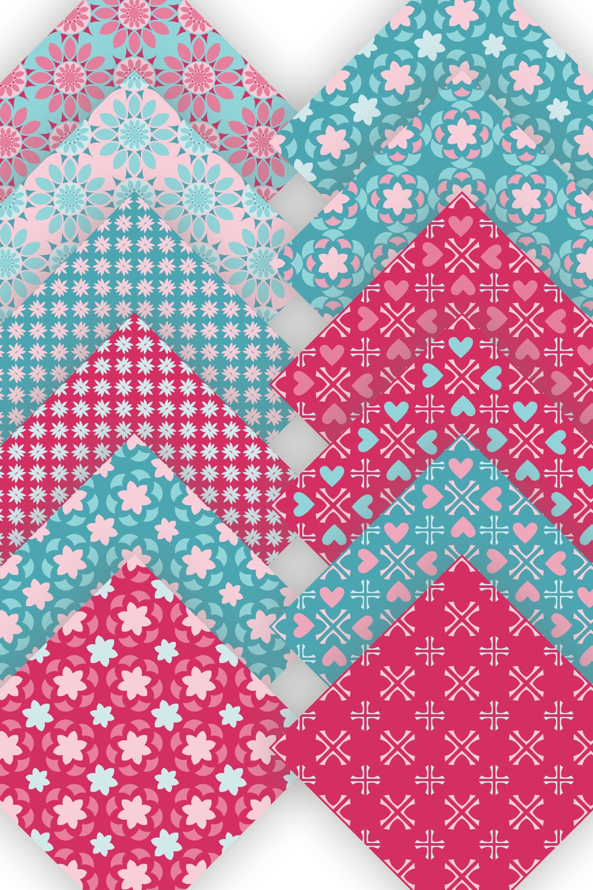 Pink Blue Seamless Digital Paper Set of 12 PNG