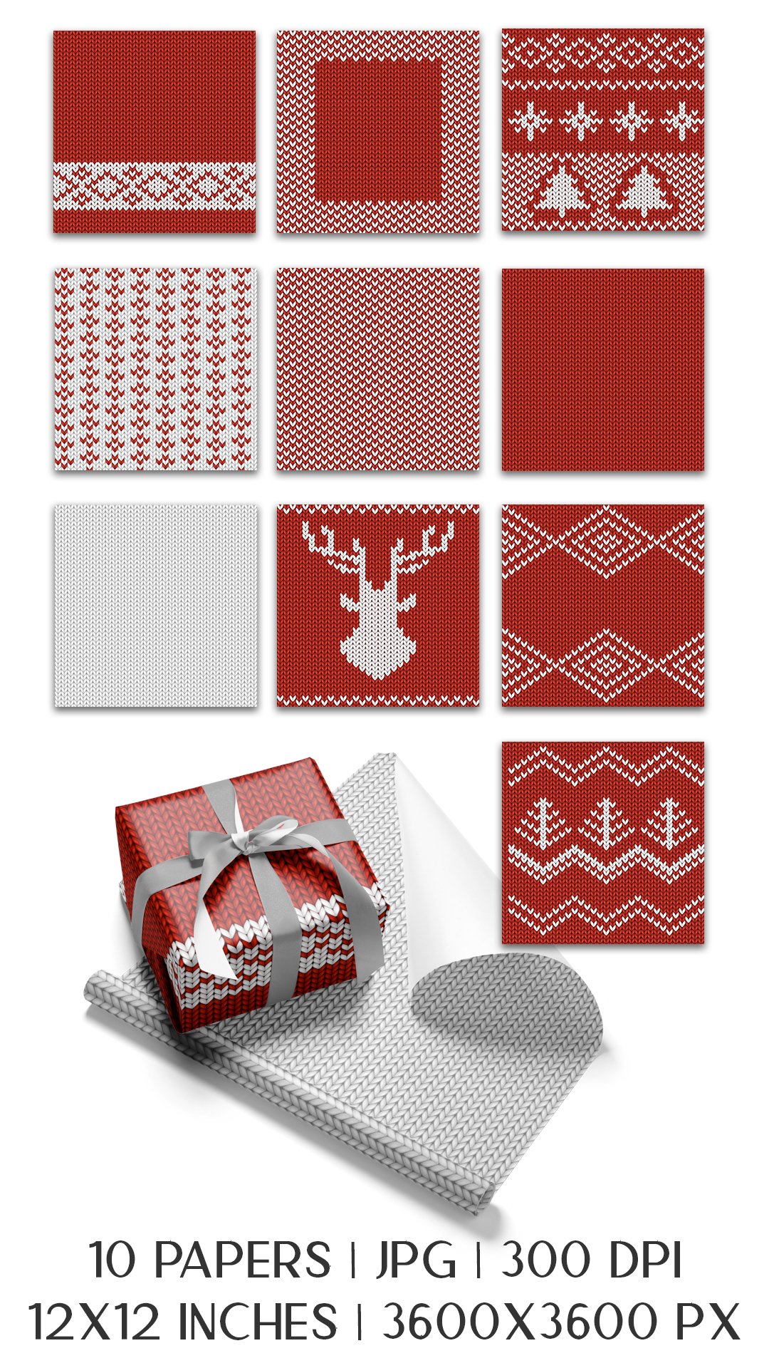 Christmas sweater pattern Winter digital paper 12x12 inches