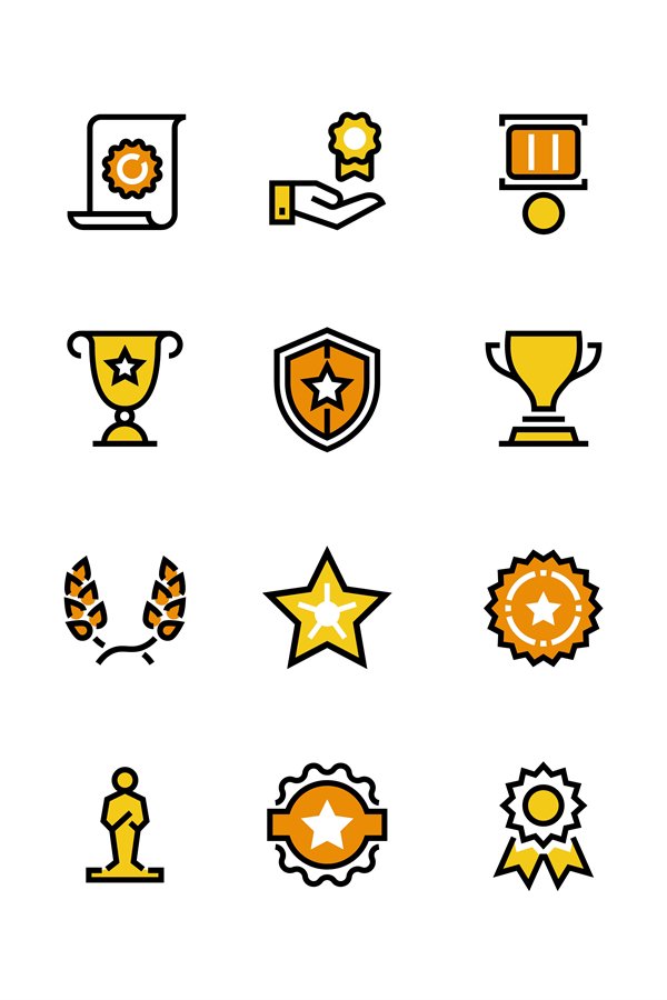 Prize line icons. Trophy medal and winner cup symbols, lotte