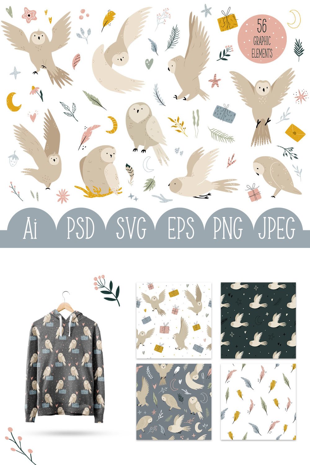 Forest owl clipart / Digital paper designs