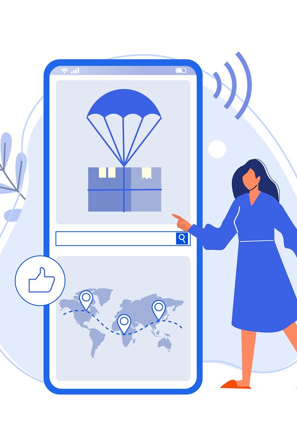 Track parcel delivery on world map smartphone