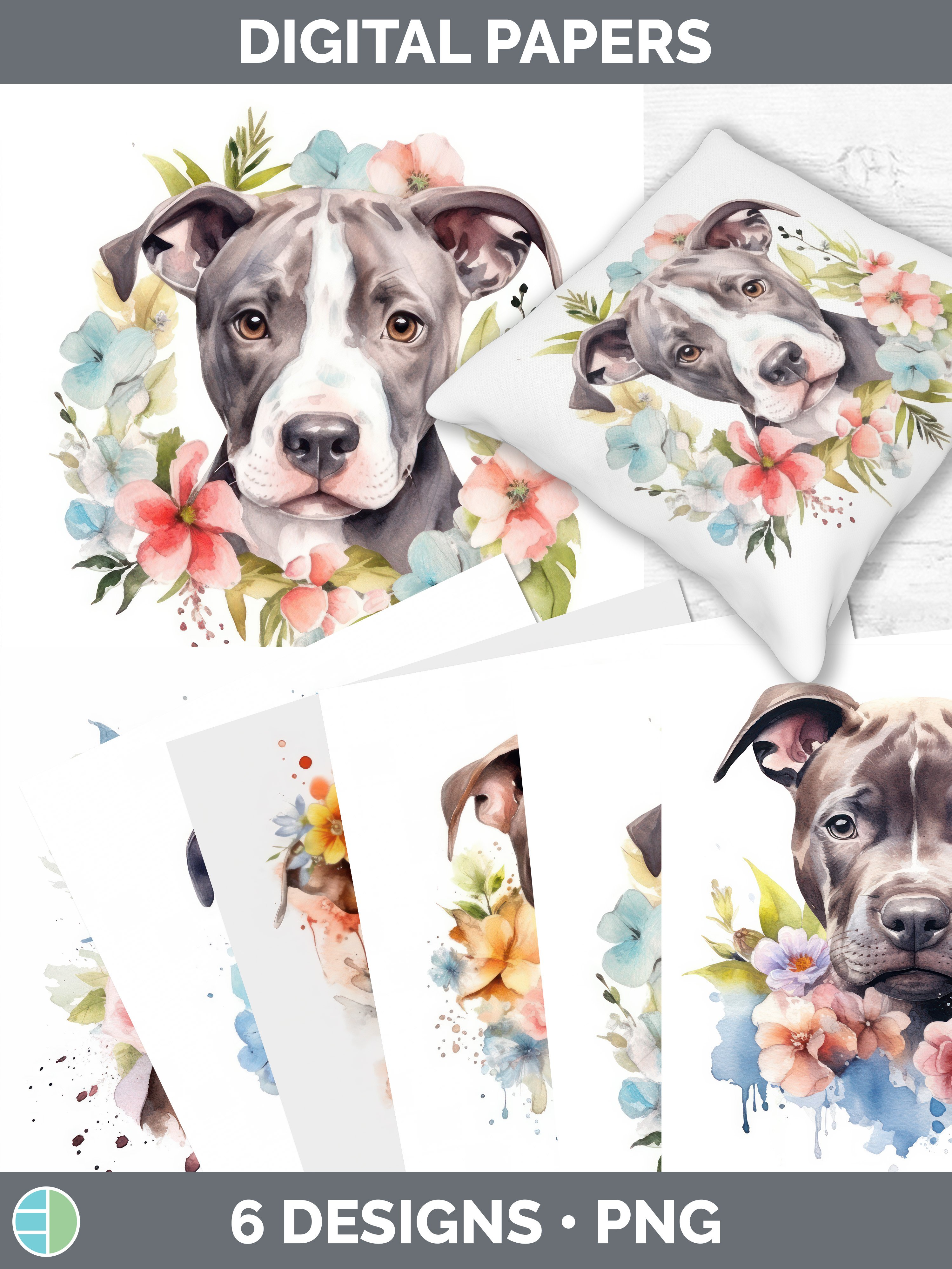Watercolor American Staffordshire Dog Paper Backgrounds | Di