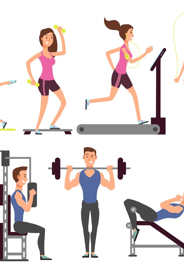 Gym exercises, body pump workout vector set with (892379)