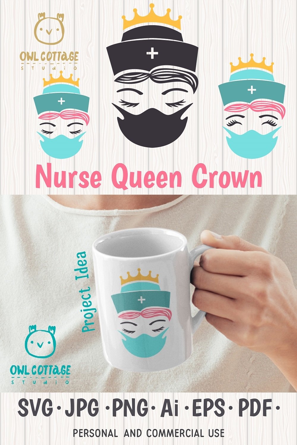 Nurse with mask svg, Crown the nurse svg, Nurse Tattoo