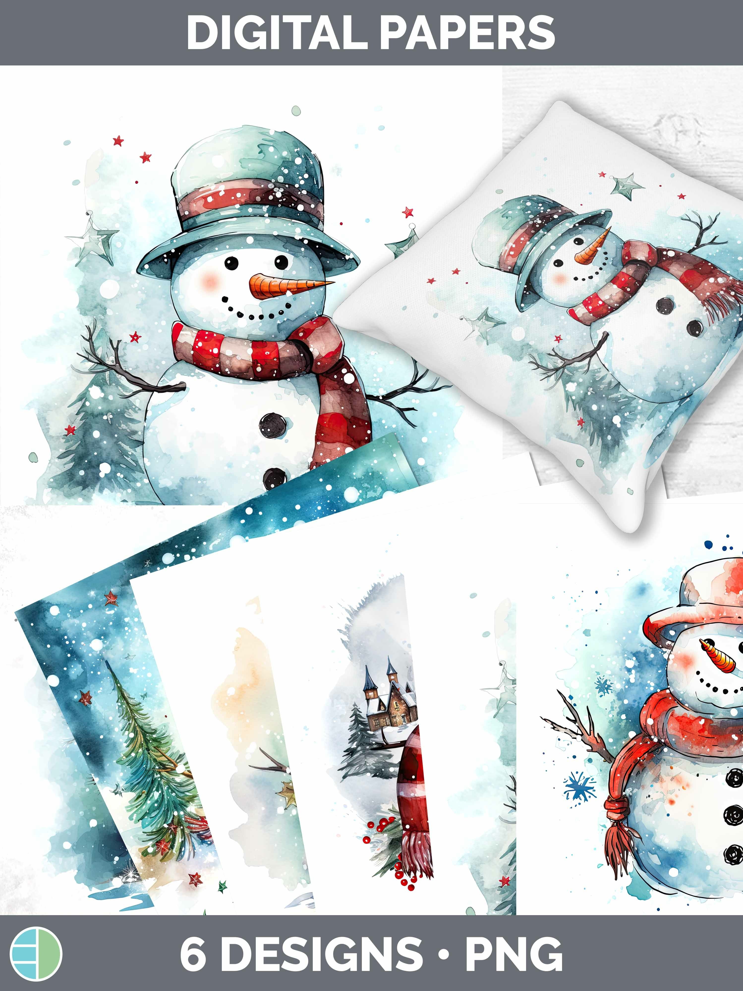 Christmas Snowman Paper Backgrounds | Bundle Digital Scrapbo