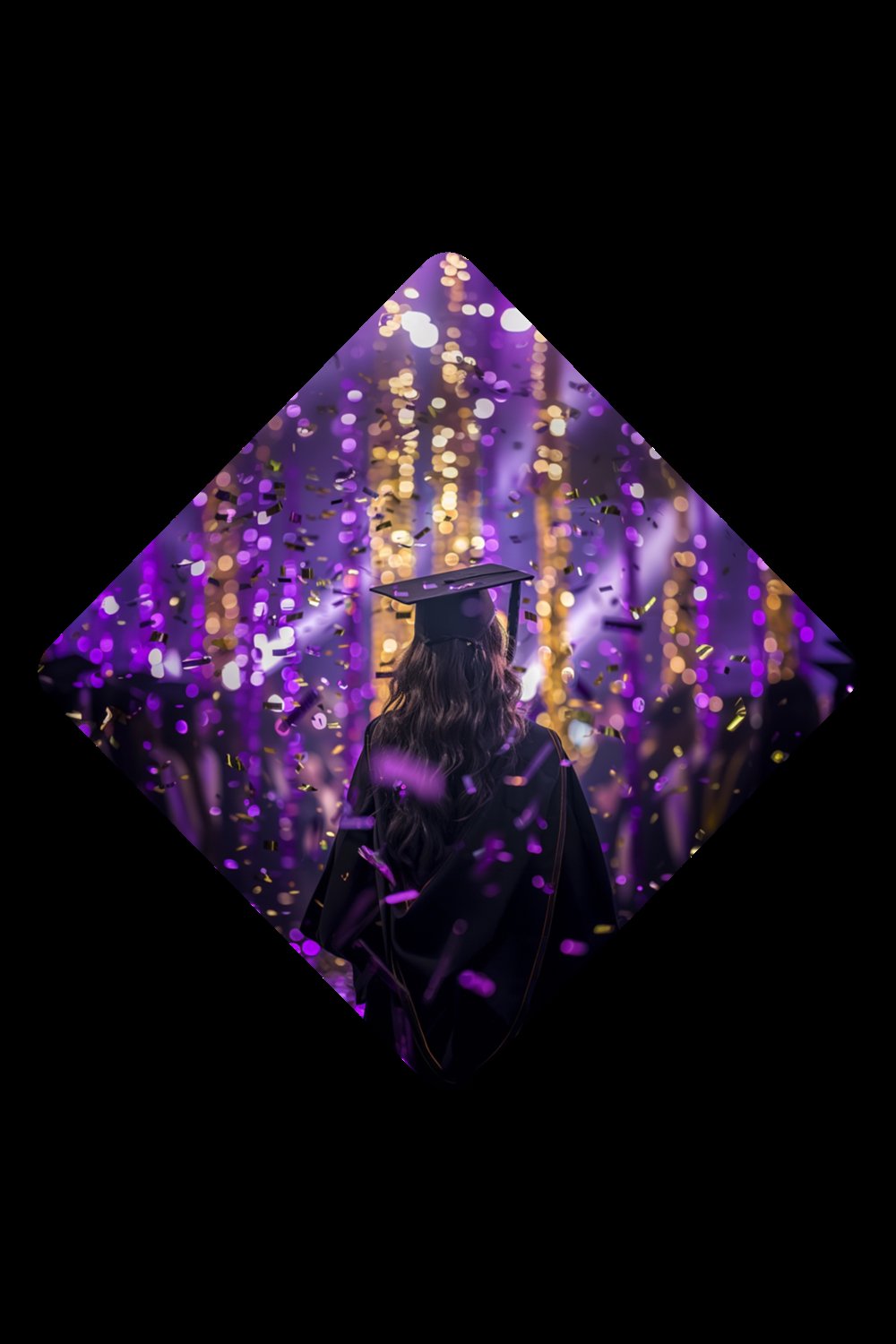 Congratulations Grad Purple Gold long dark wavy hair Design