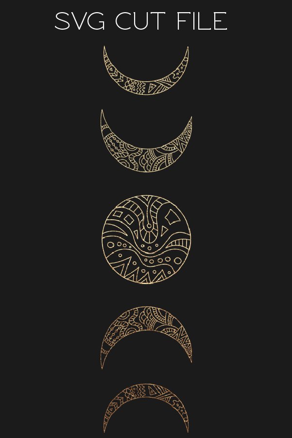 Moon phases svg cricut files. Crescent moon zentangle svg.