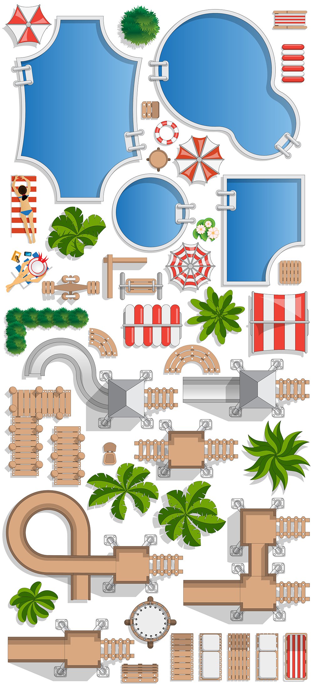 Set of Elements for the Water Park and the Beach.