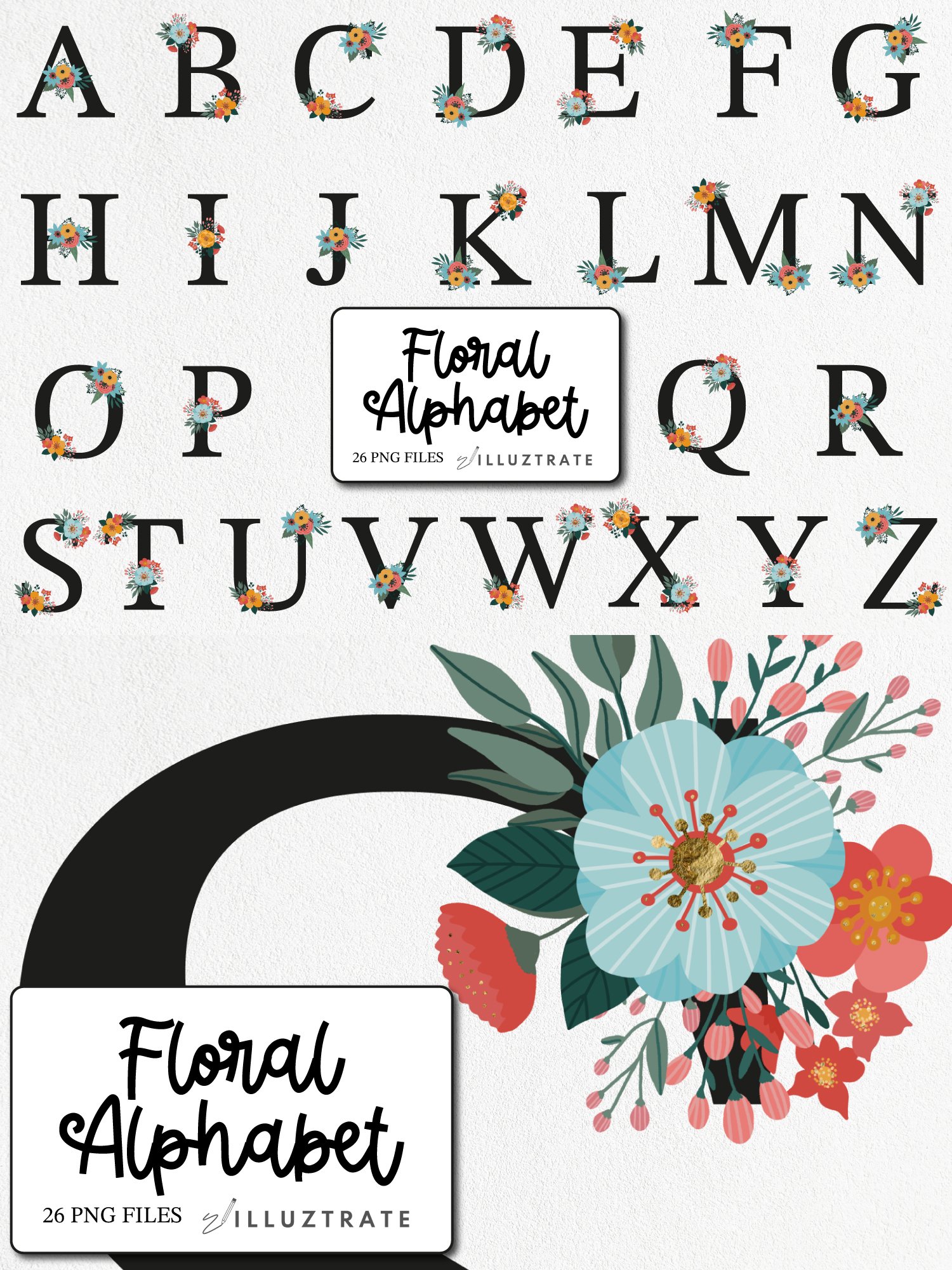 Floral Alphabet Clipart | Flower Alphabet Monogram