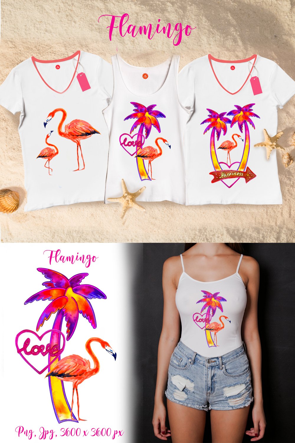 Flamingo Sublimation. Watercolor Summer. (1262736)