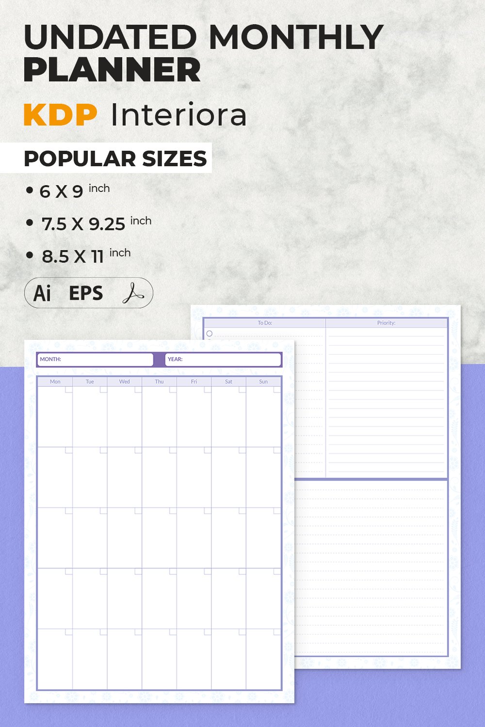 Undated Monthly Planner | Printable Template