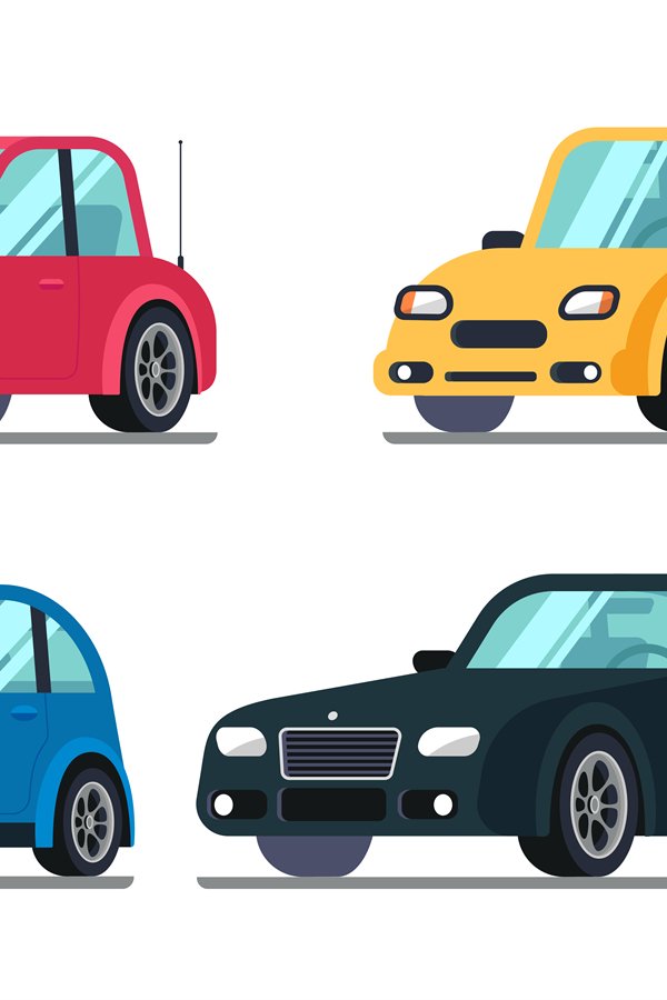 Different flat cars. Cheap motor car on wheels, family hybri