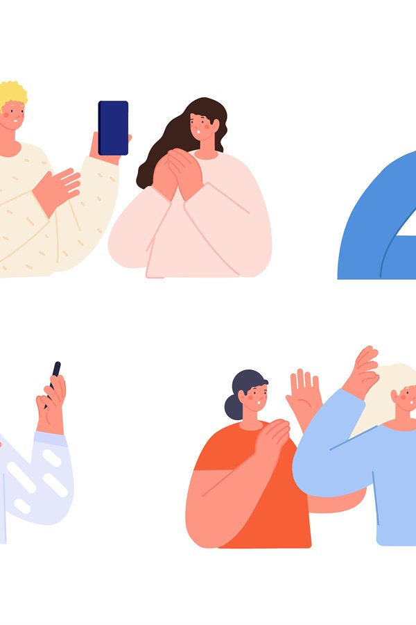 Gossip people. Friends slander, laugh and whisper secret on