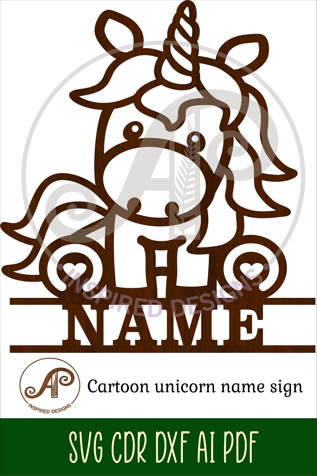 Cute unicorn Name sign svg laser cut template, door or wall