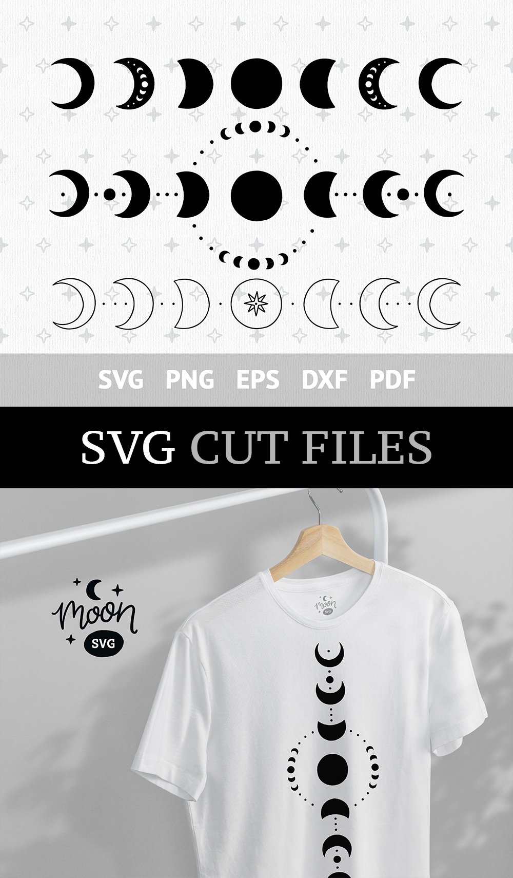 Moon phases SVG files, Celestial svg, Crescent Moon svg