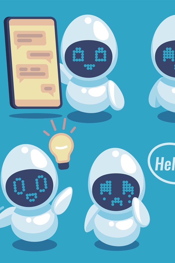 Chatbots. Friendly robot online helper, artificial intellige