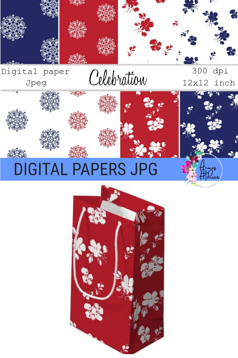 Red White and Blue Digital Papers for Celebration