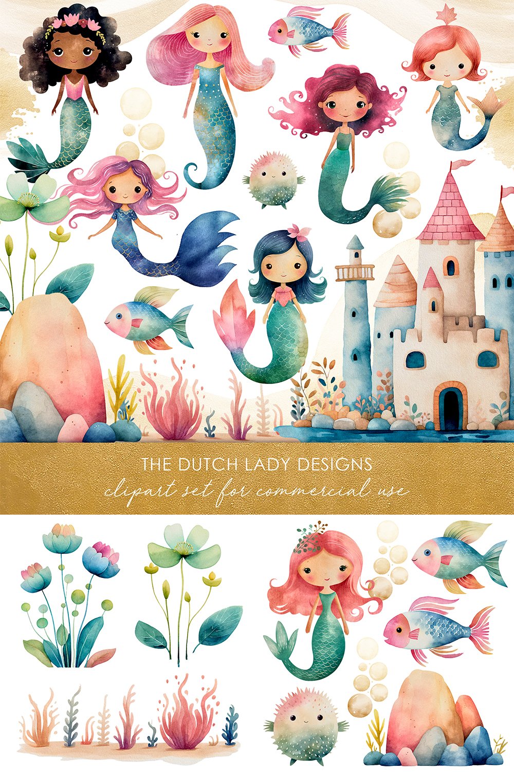 Mermaid Fairytale Clipart Set
