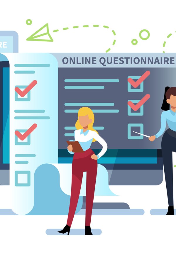 Online questionnaire. People fill out internet survey form o