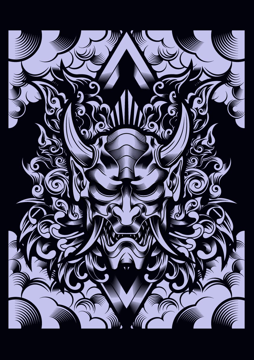 oni mask angry illustration design template