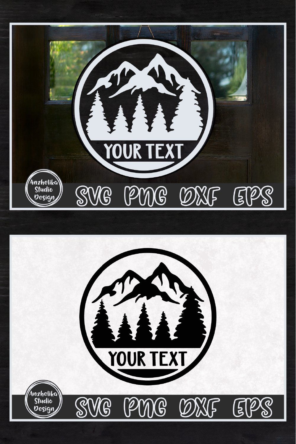 Mountain Landscape Silhouette Round Sign SVG | Pine Forest