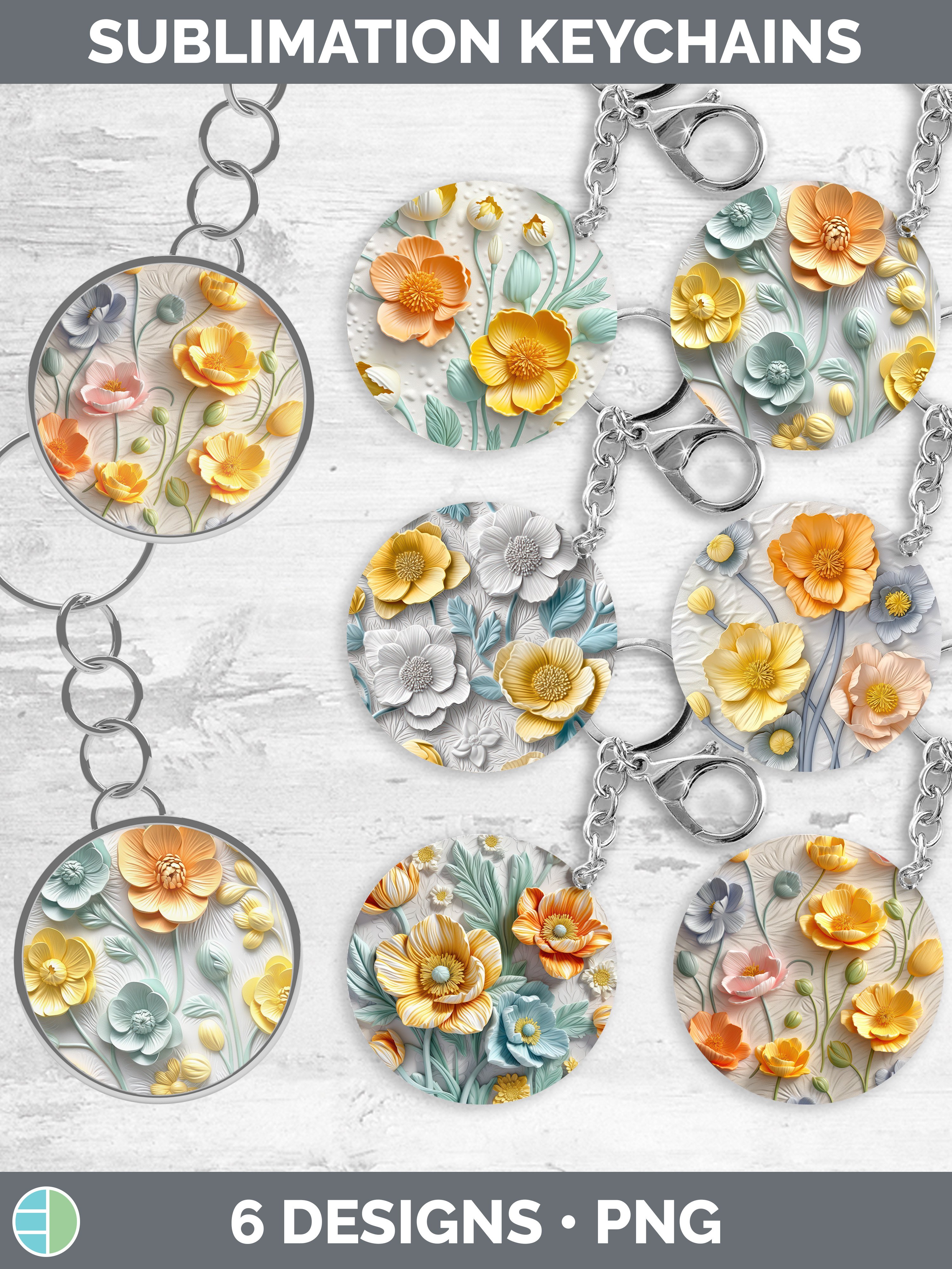 3D Buttercup Flowers Keychain | Sublimation Keyring Designs