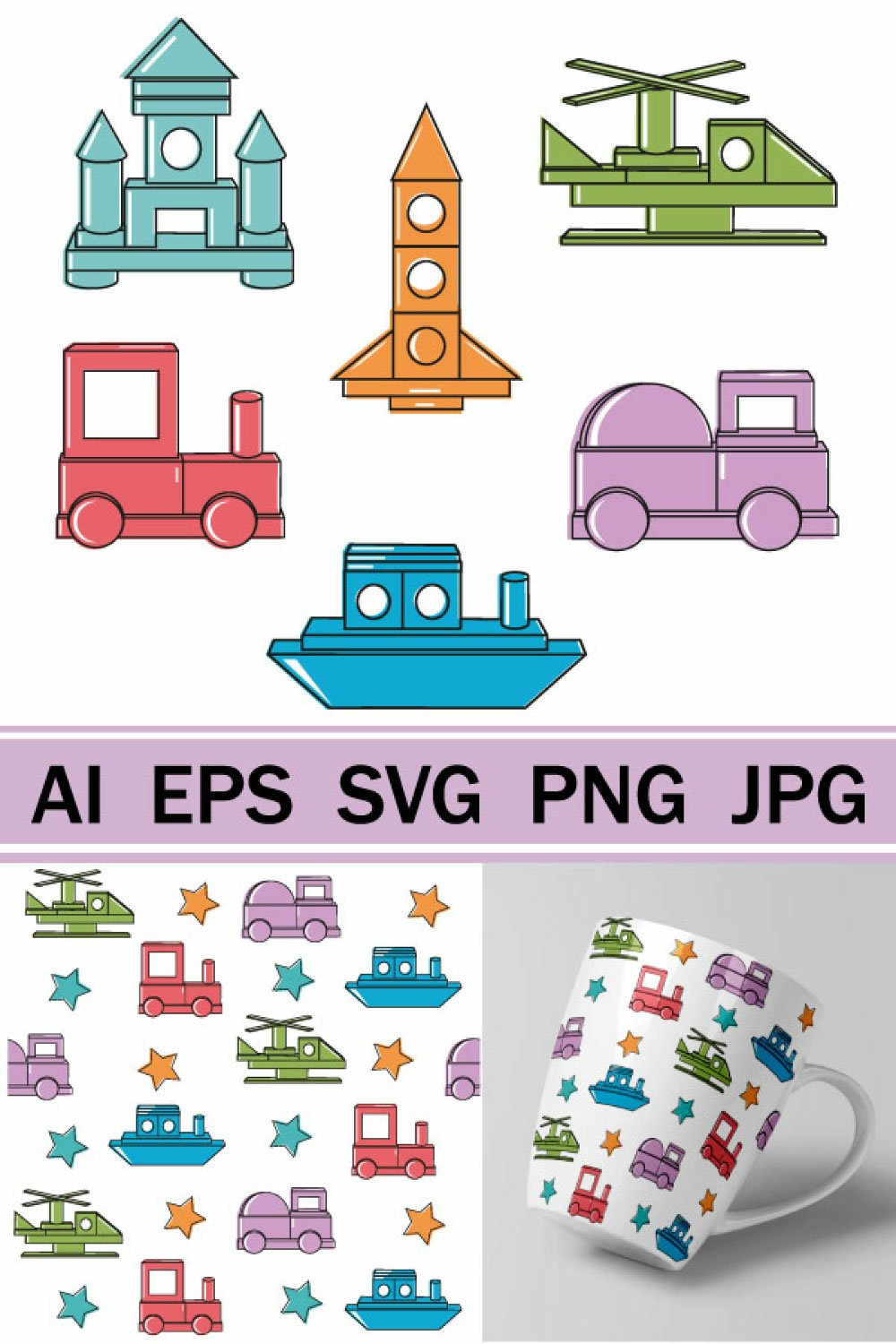Children's clipart and pattern, SVG transport for print