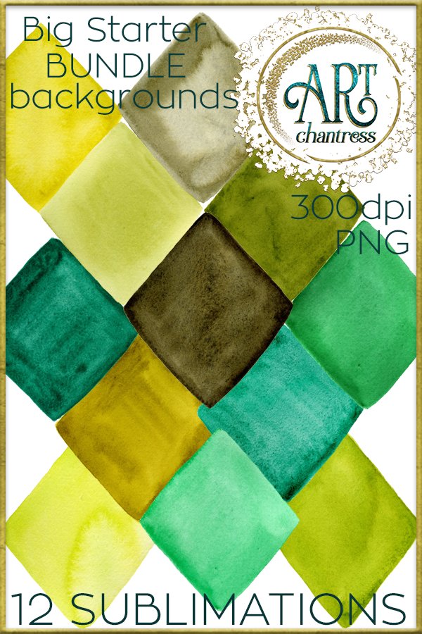 Sublimation BUNDLE Green Set Watercolor backgrounds PNG