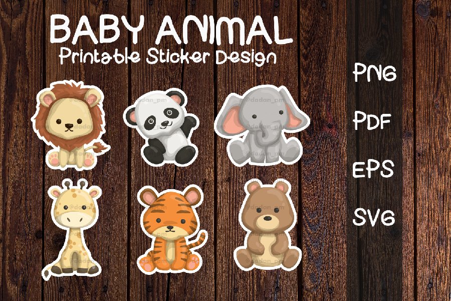 Baby animal printable sticker design