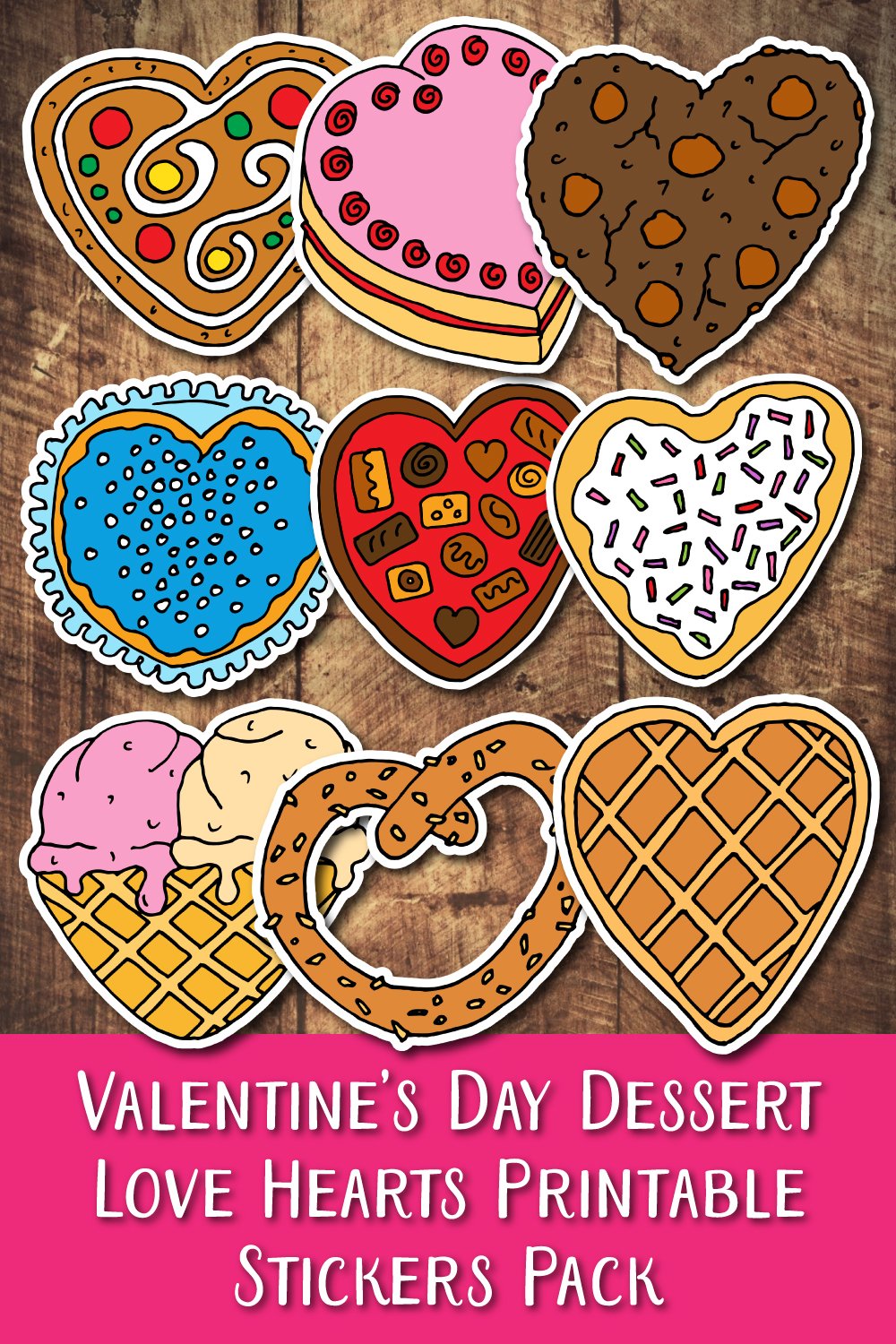 Valentines Day Dessert Food Love Hearts Printable Stickers